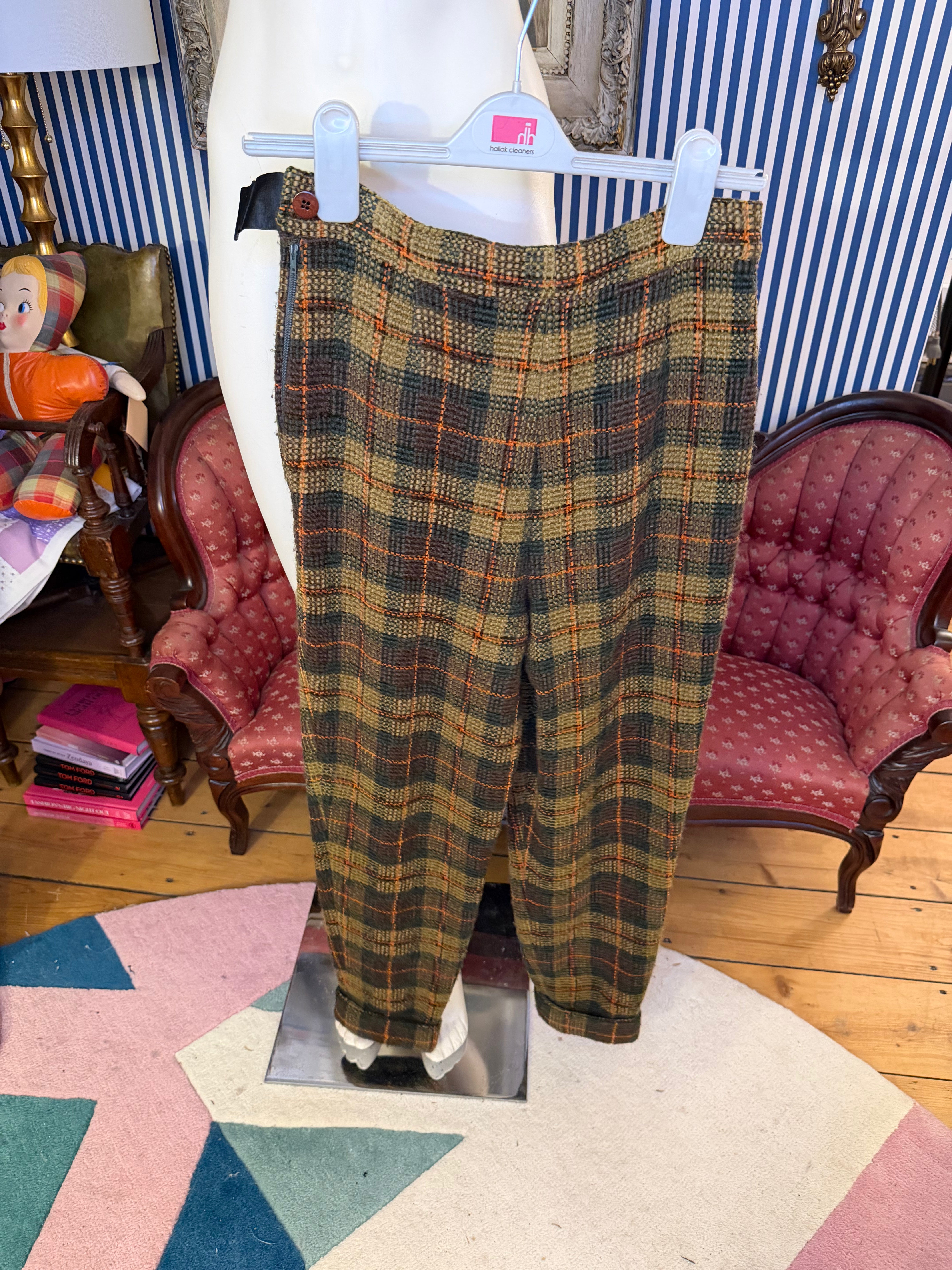 Iris Apfel's Vintage Olive Green Tartan Pants | Dollchunk Bazaar
