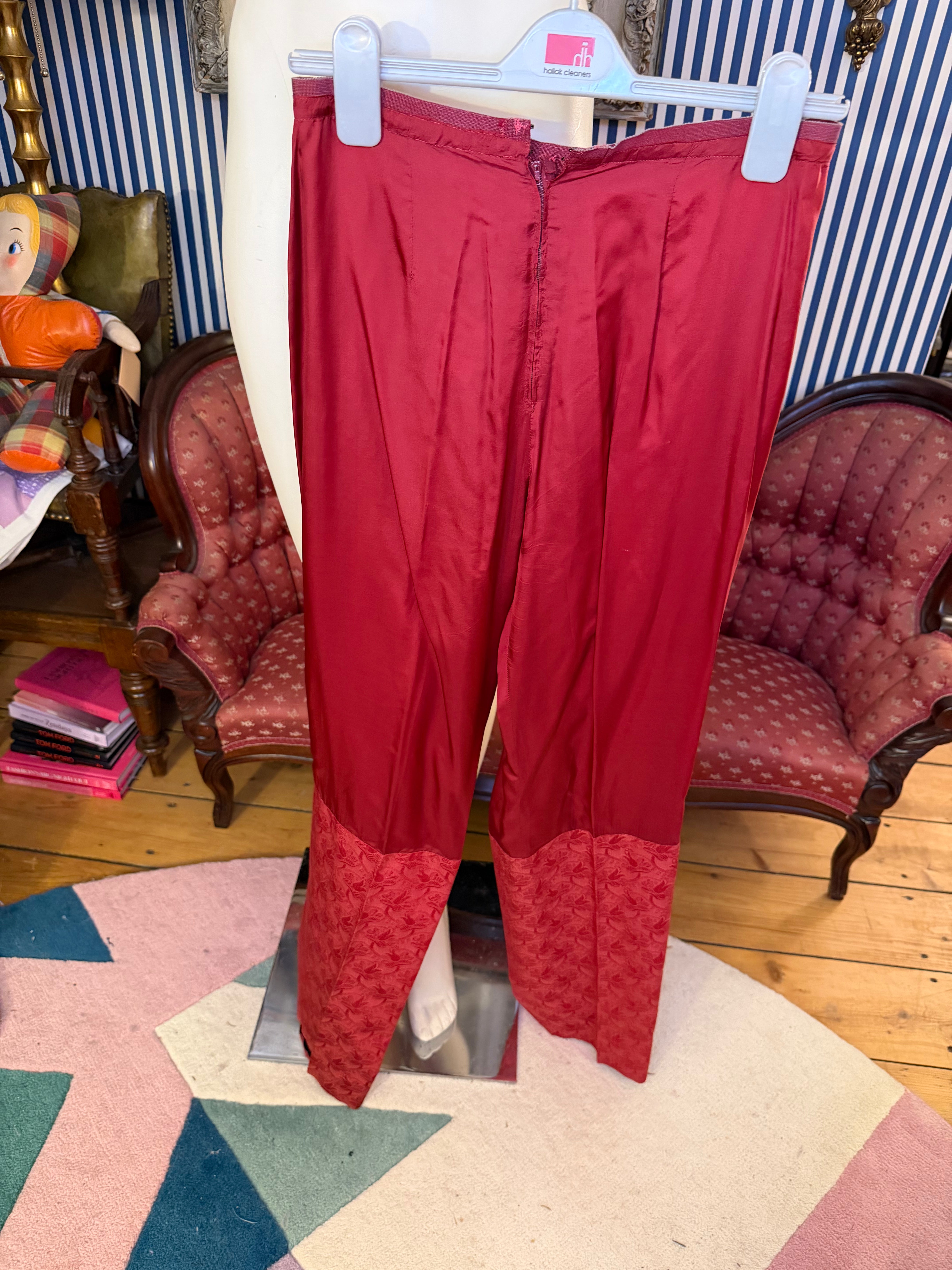 Iris Apfel's Vintage Red Silk Tailored Pants | Dollchunk Bazaar