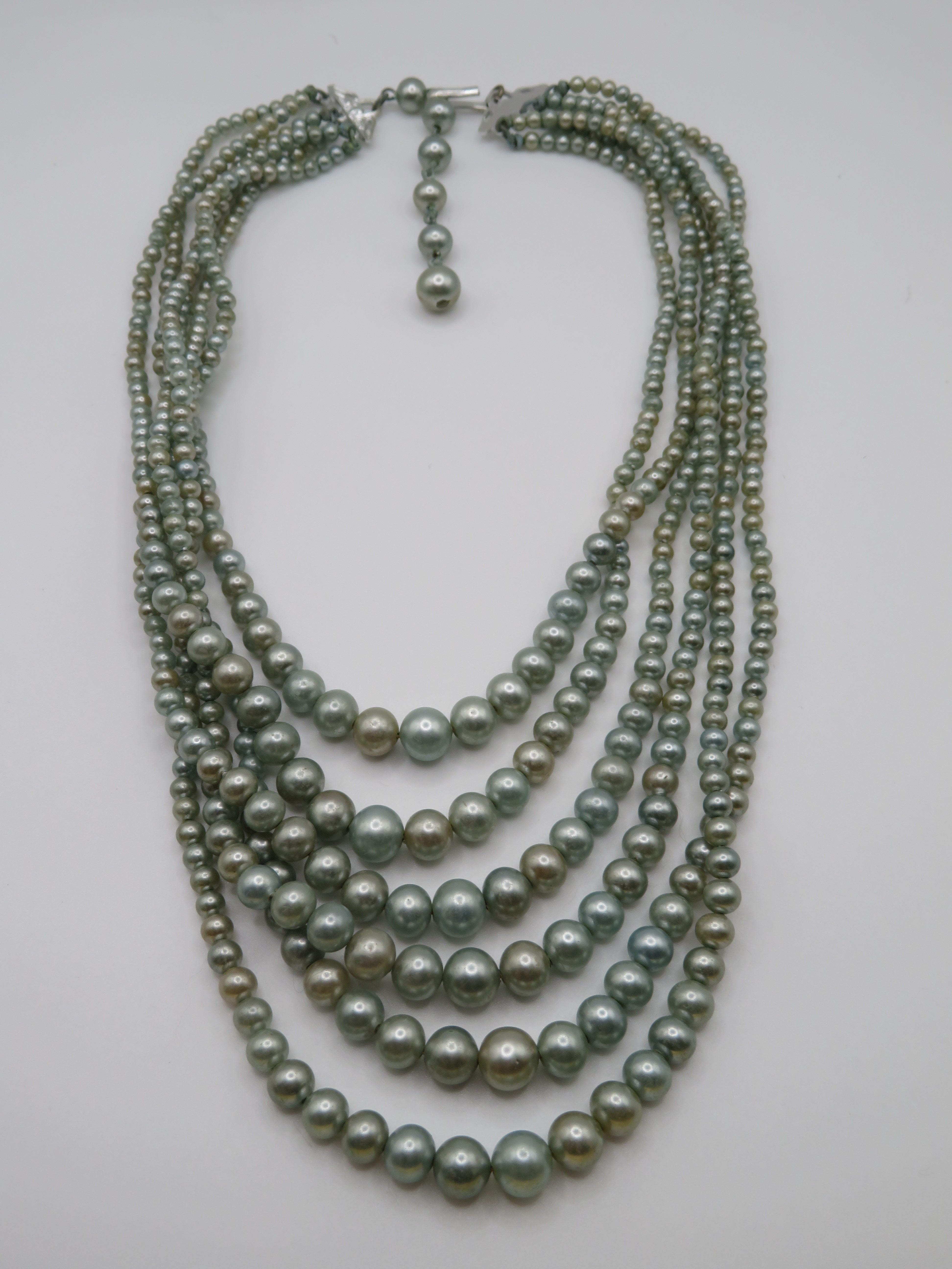 Vintage Midcentury Mint Green 6-Strand Pearls | Dollchunk Bazaar
