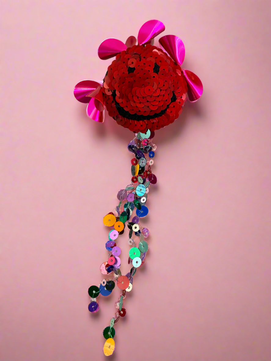 Huge Sequin Fringe Smiley Face Brooch | Dollchunk Bazaar