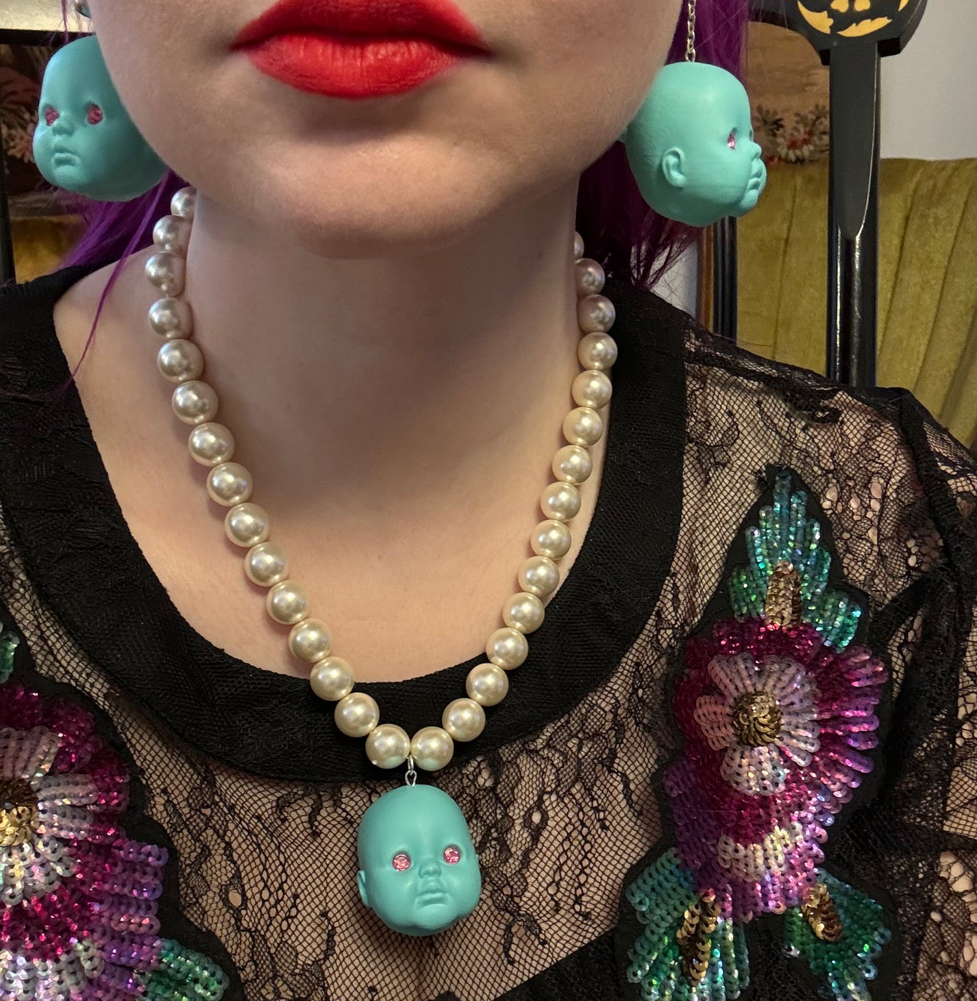 Blue Raspberry Baby Doll Pearl Necklace | Dollchunk by Kristen Bateman