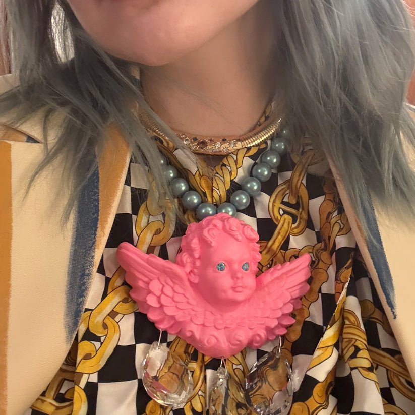 Divine Pink Cherub Drip Pearl Necklace | Dollchunk