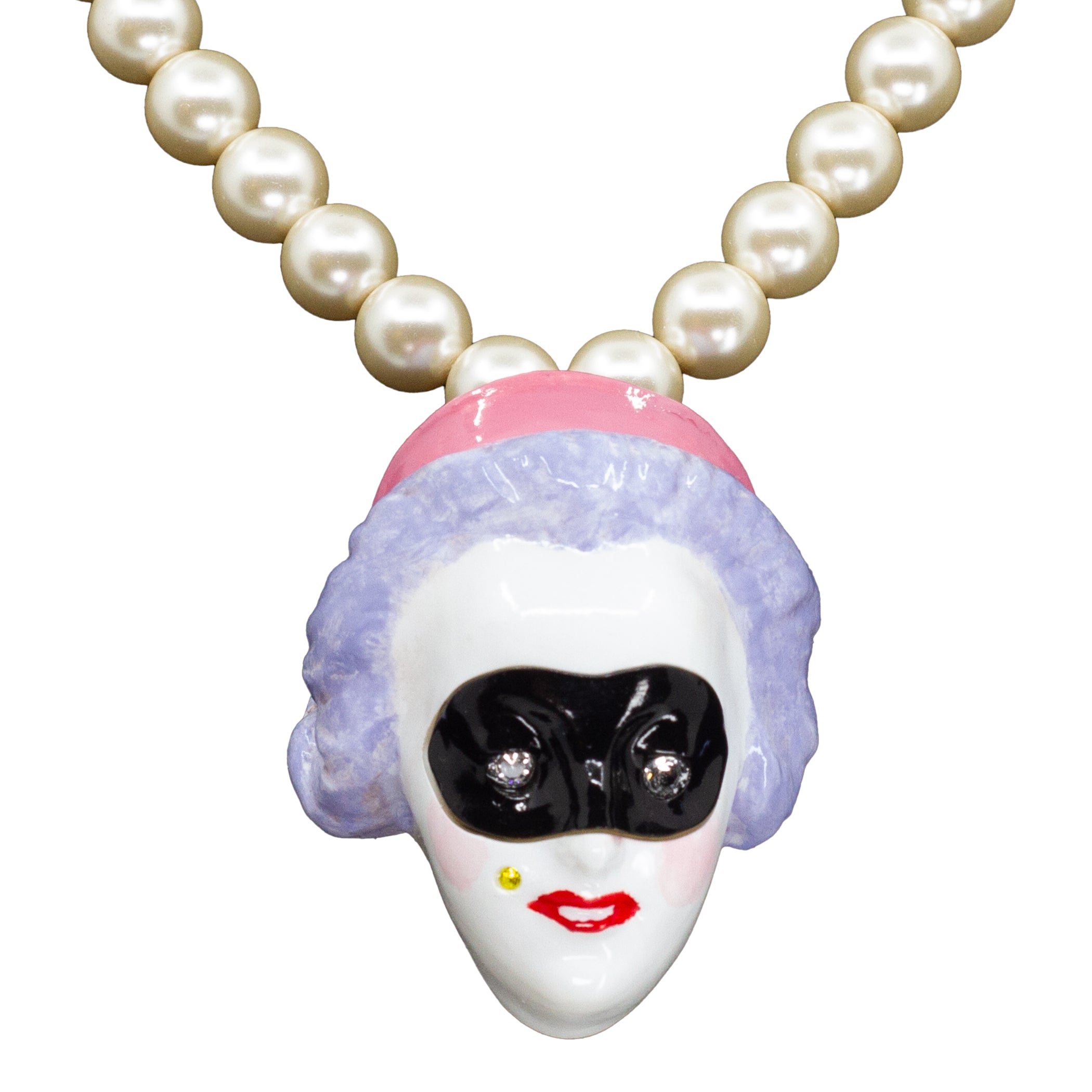 Masked Lady Madame Blanche Pearl Necklace | Patch Box Masquerade Head ...
